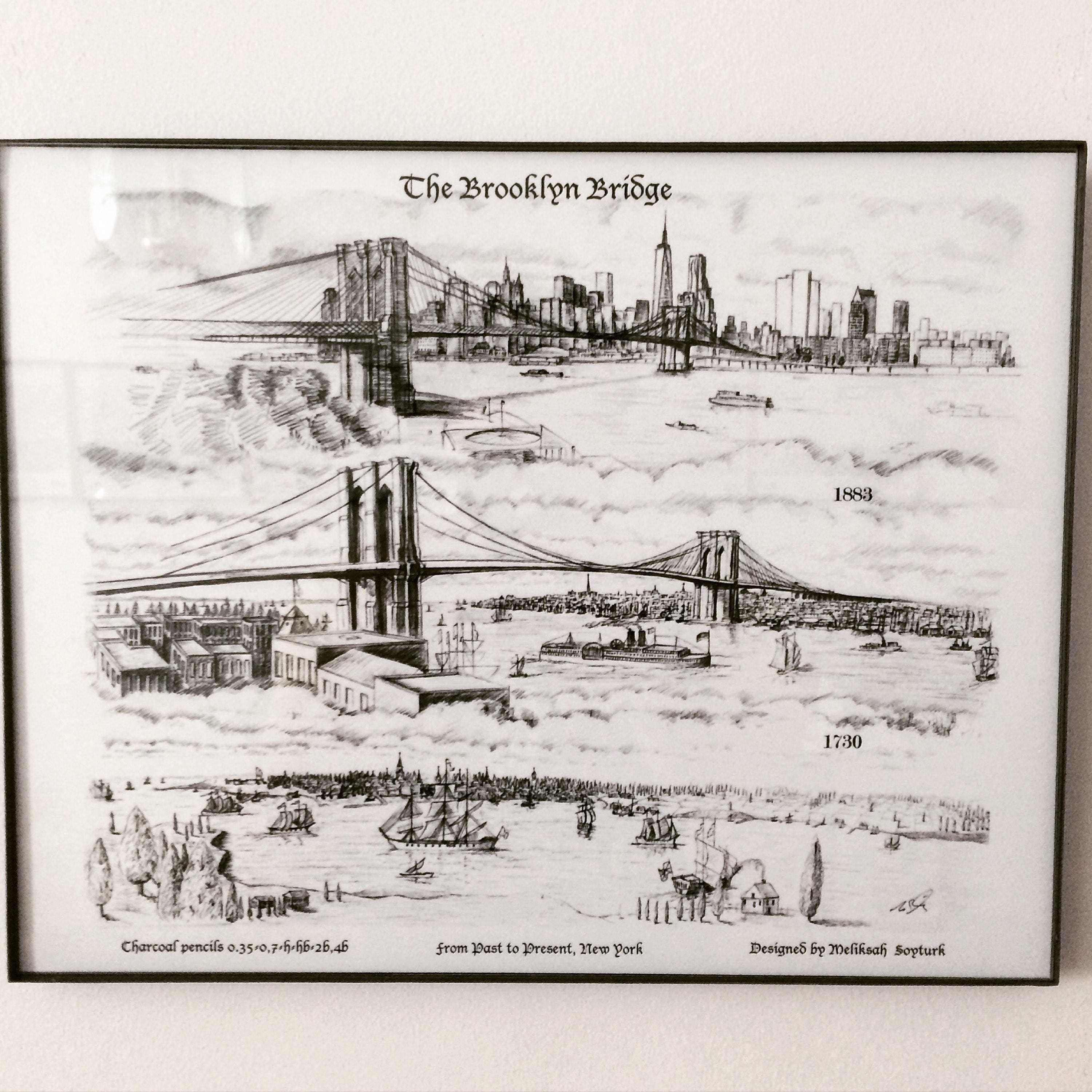 Brooklyn bridge New York drawing unique artwork cloud - Etsy España