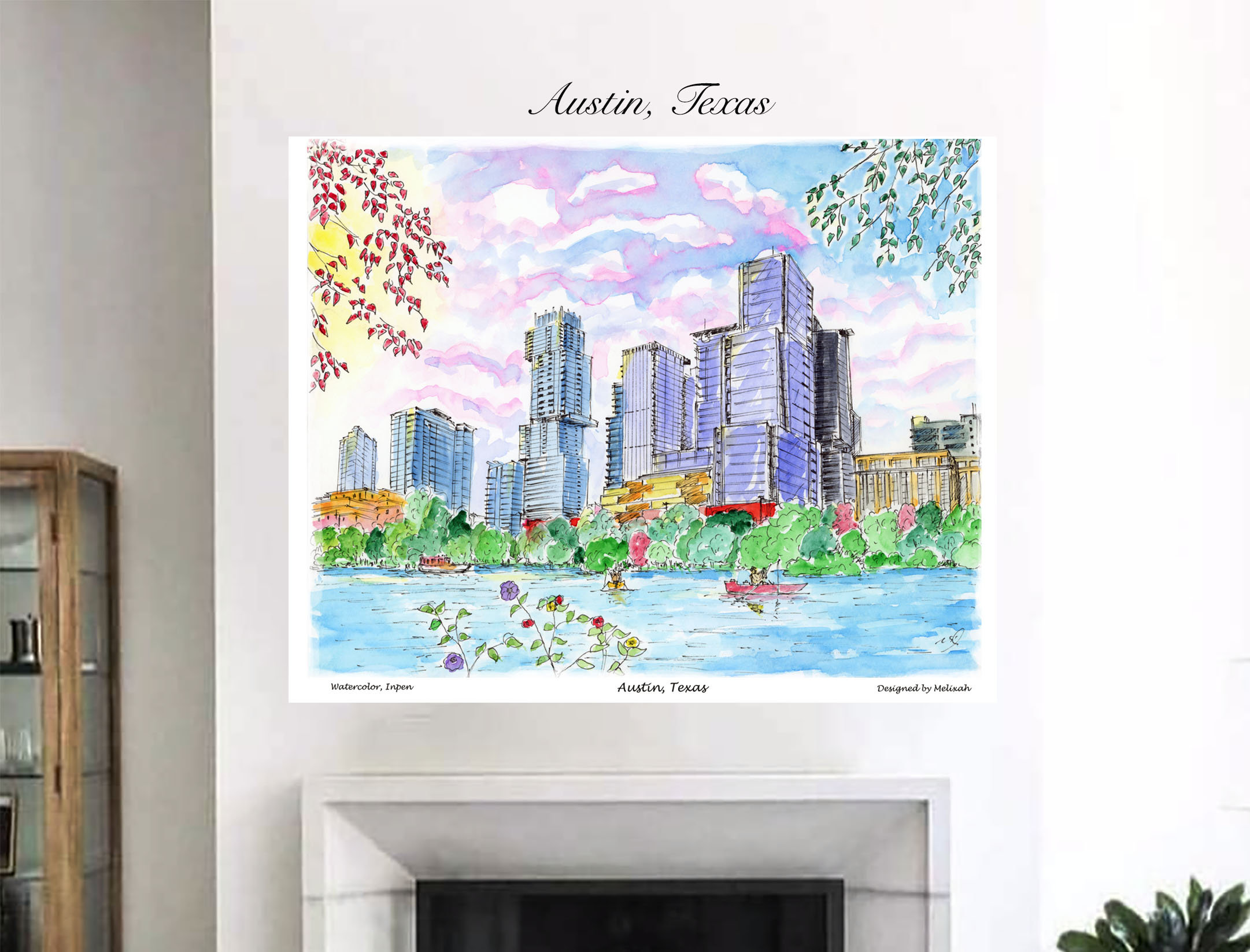 Austin Texas Austin Texas Austin river watercolor cloud | Etsy