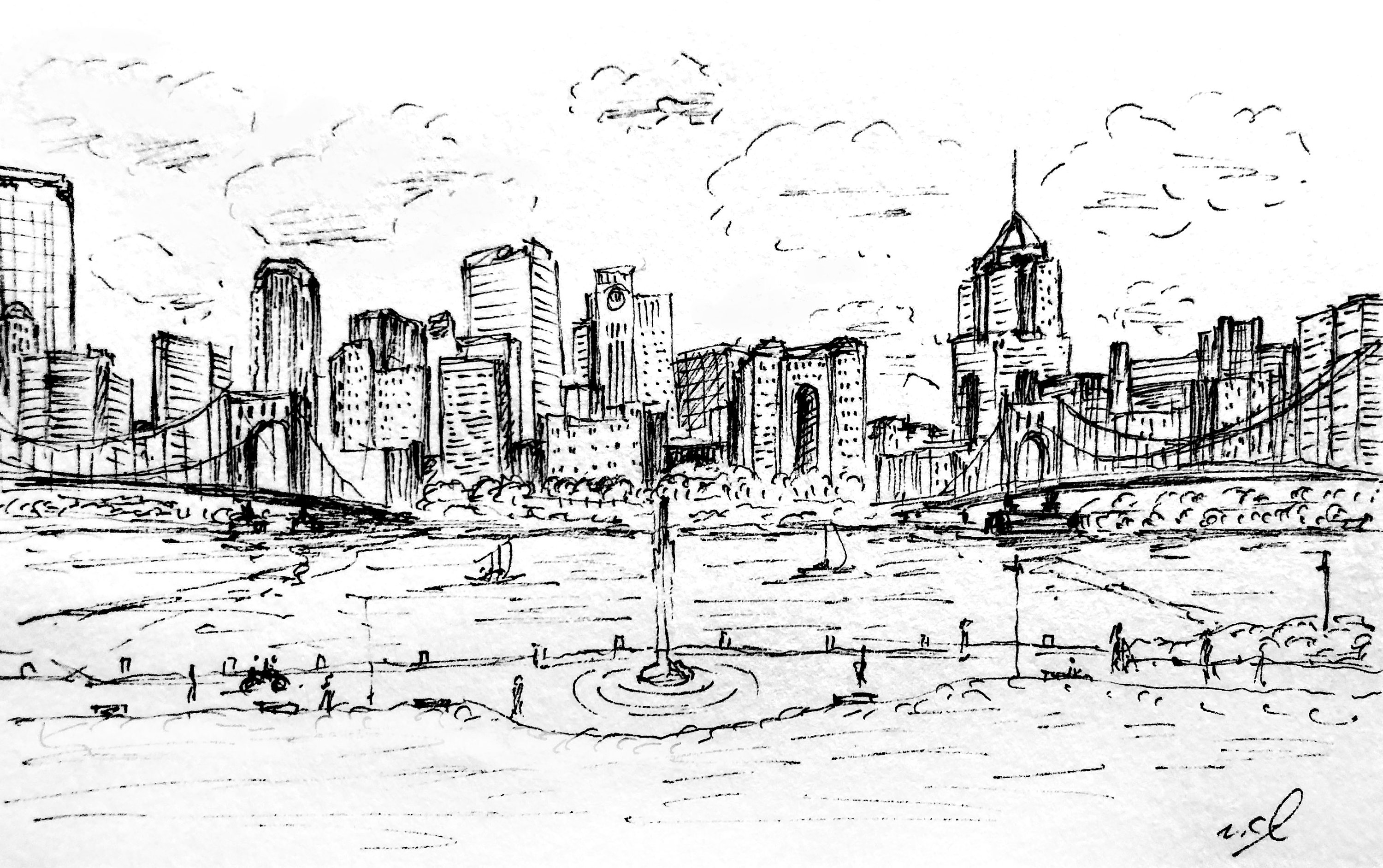 PITTSBURGH Pasketch Ink Pen Drawing Original and Print by - Etsy UK