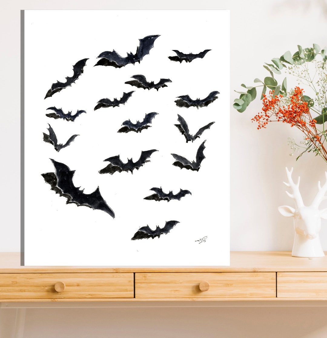 Halloween Bats Print, Halloween Decoration, Black Bat Print, Halloween ...
