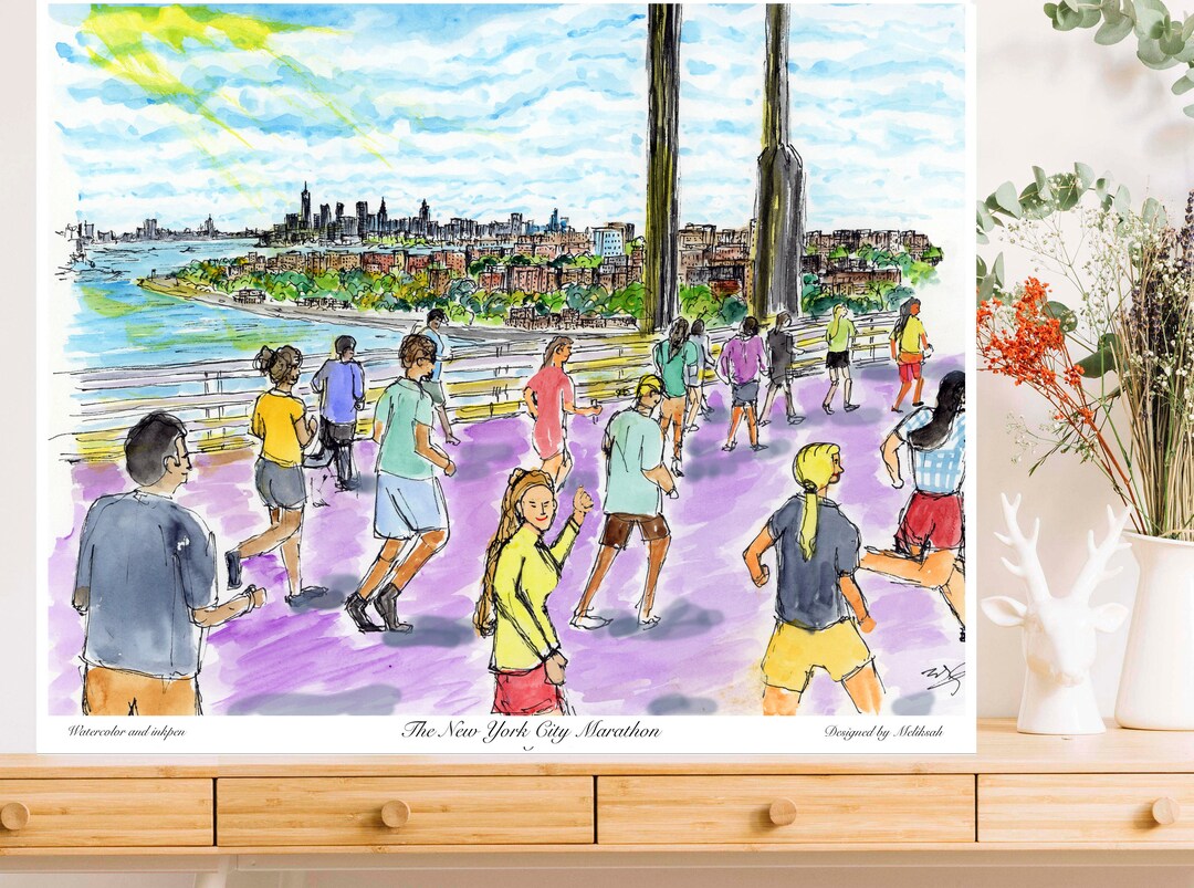 New York Marathon, Marahton Watercolor,new York Marathon Drawing ...