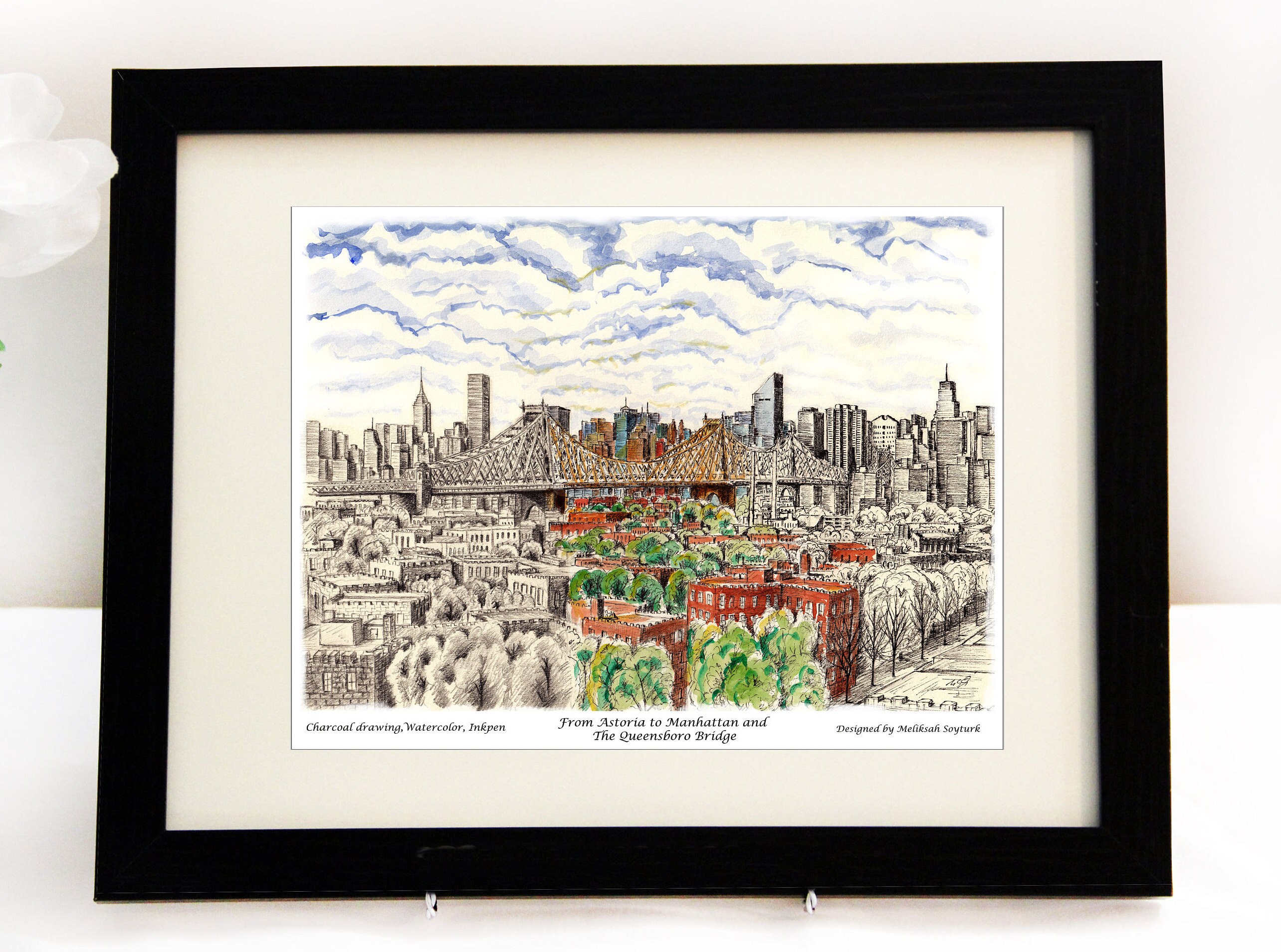 Astoria Astoria Print Queens Borough Bridge Watercolor and - Etsy