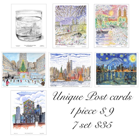 New York Birthday Card Set 7 Pieces Unique Postcard | Etsy