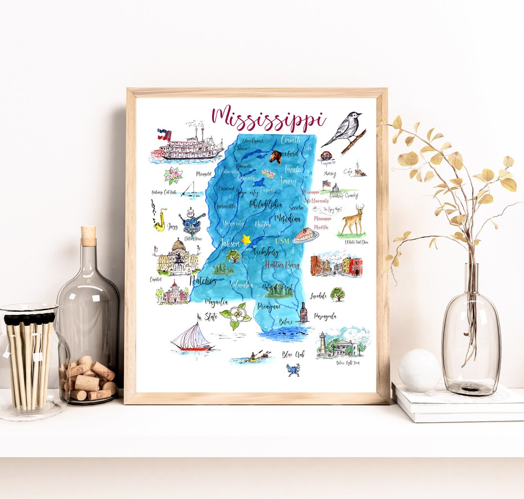 Mississippi Art Mississippi Map Mississippi Print Unframed - Etsy