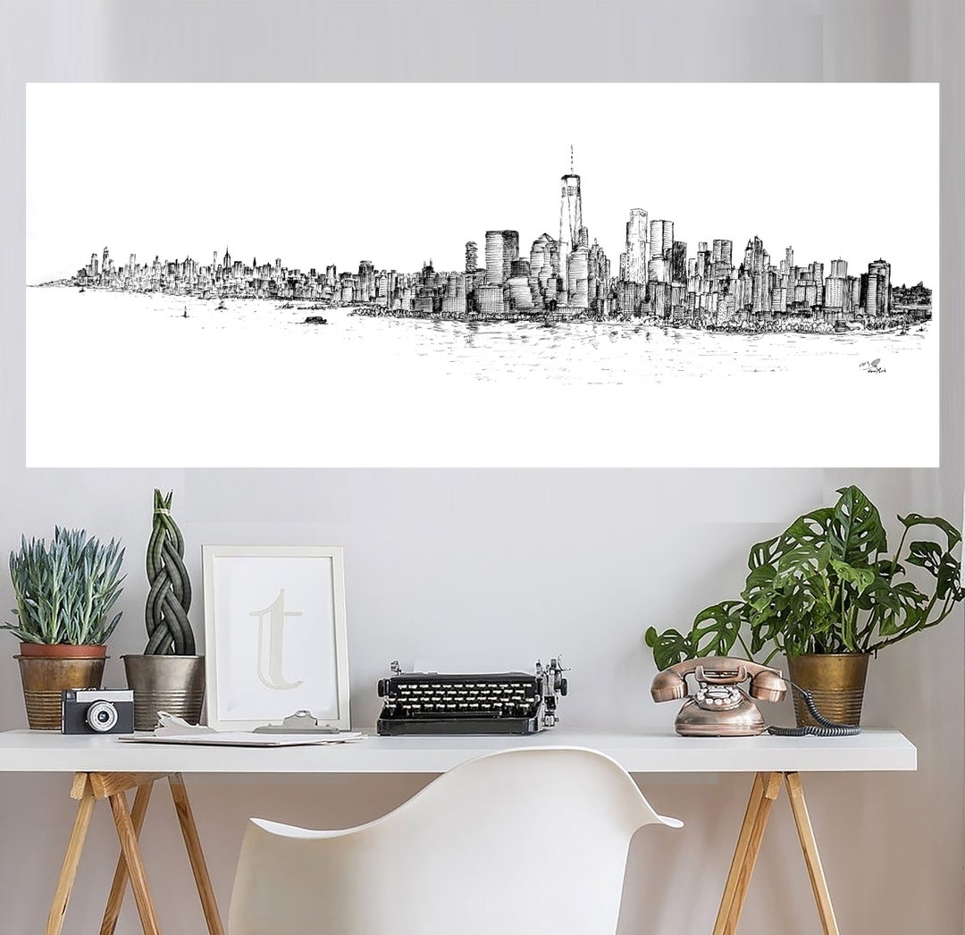 New York City Sketch Poster, Hand Drawing New York Panoramic Poster, NY ...