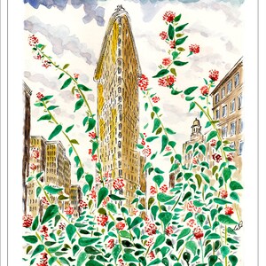 New York Print, Flatiron Building, New York, Green Leaves and New York ...