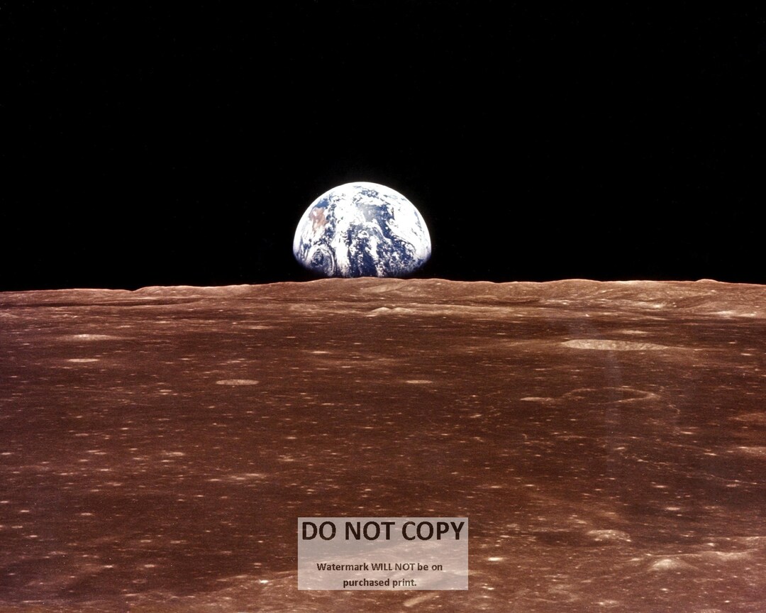 View of the Earth Over the Moon's Lunar Horizon From Apollo 11 - 5X7 ...
