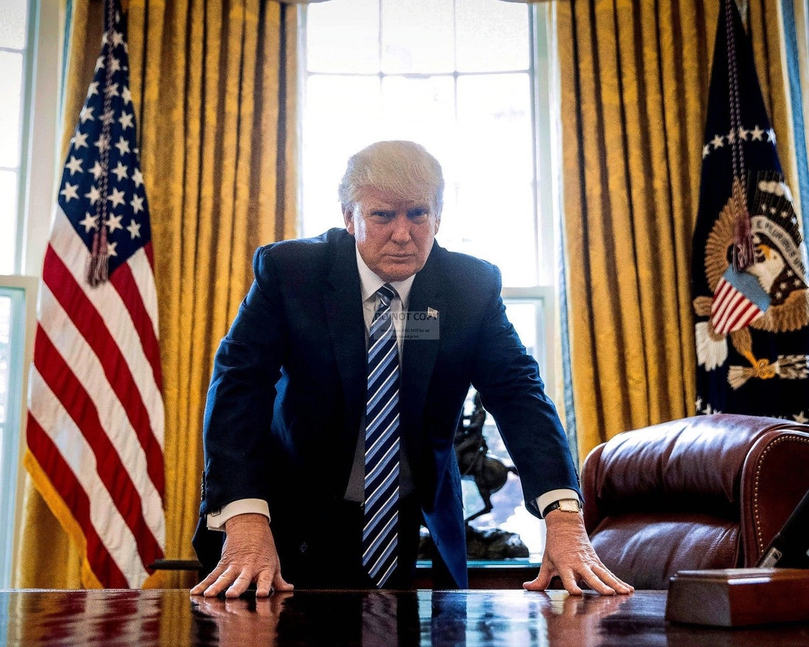 President Donald Trump Leans on His Desk in the Oval Office - Etsy