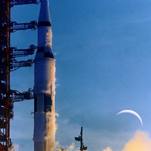 Apollo 8 Saturn V Lifts off With Moon Double-exposed on Background 5X7 ...