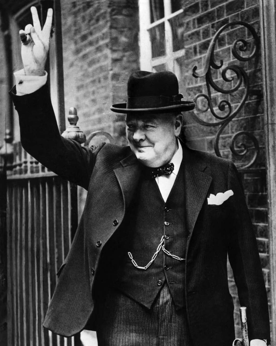 British Prime Minister Winston Churchill in Front of 10 Downing Street ...