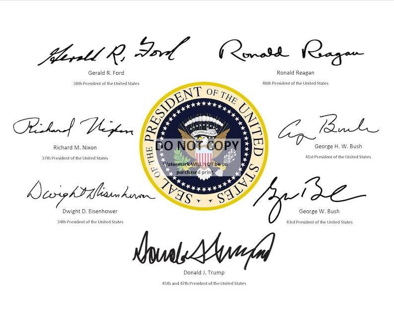 Republican Presidents Signatures Photo Print With Presidential Seal ...