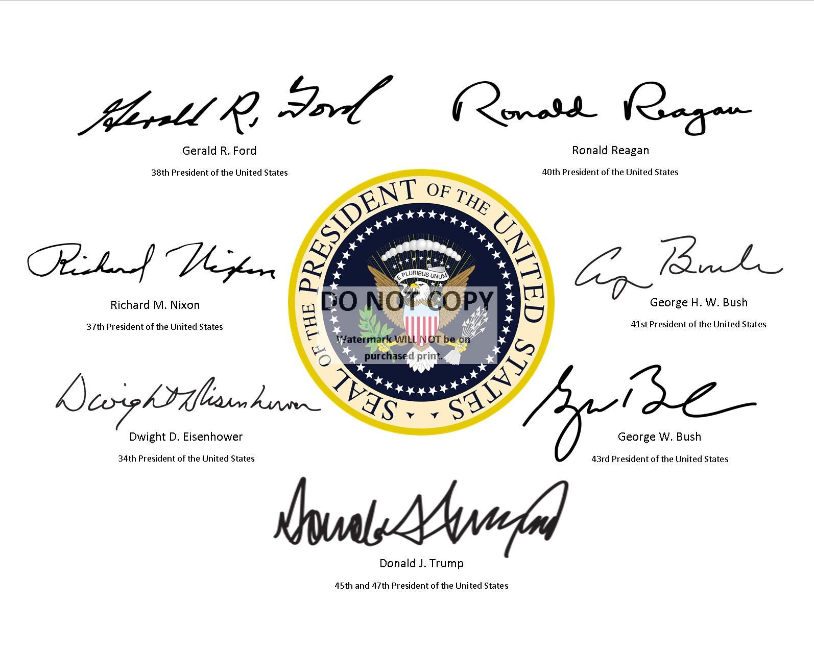 Republican Presidents Signatures Photo Print With Presidential Seal ...