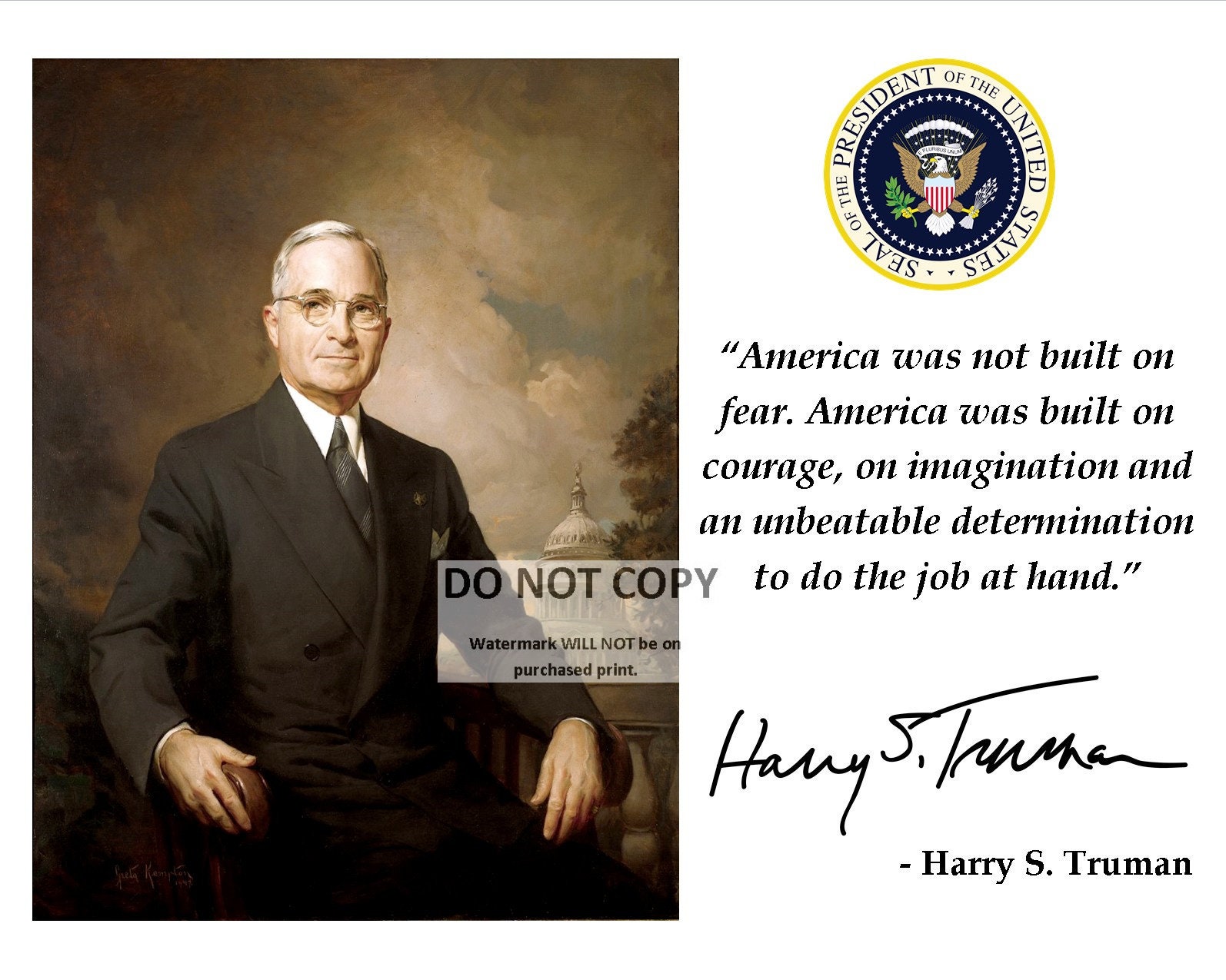 President Harry S. Truman Quote With Facsimile Autograph 8X10 or 11X14 ...