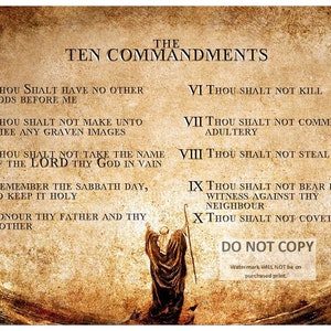 The Ten Commandments Bible Christianity Reproduction Print - 8X10 or ...