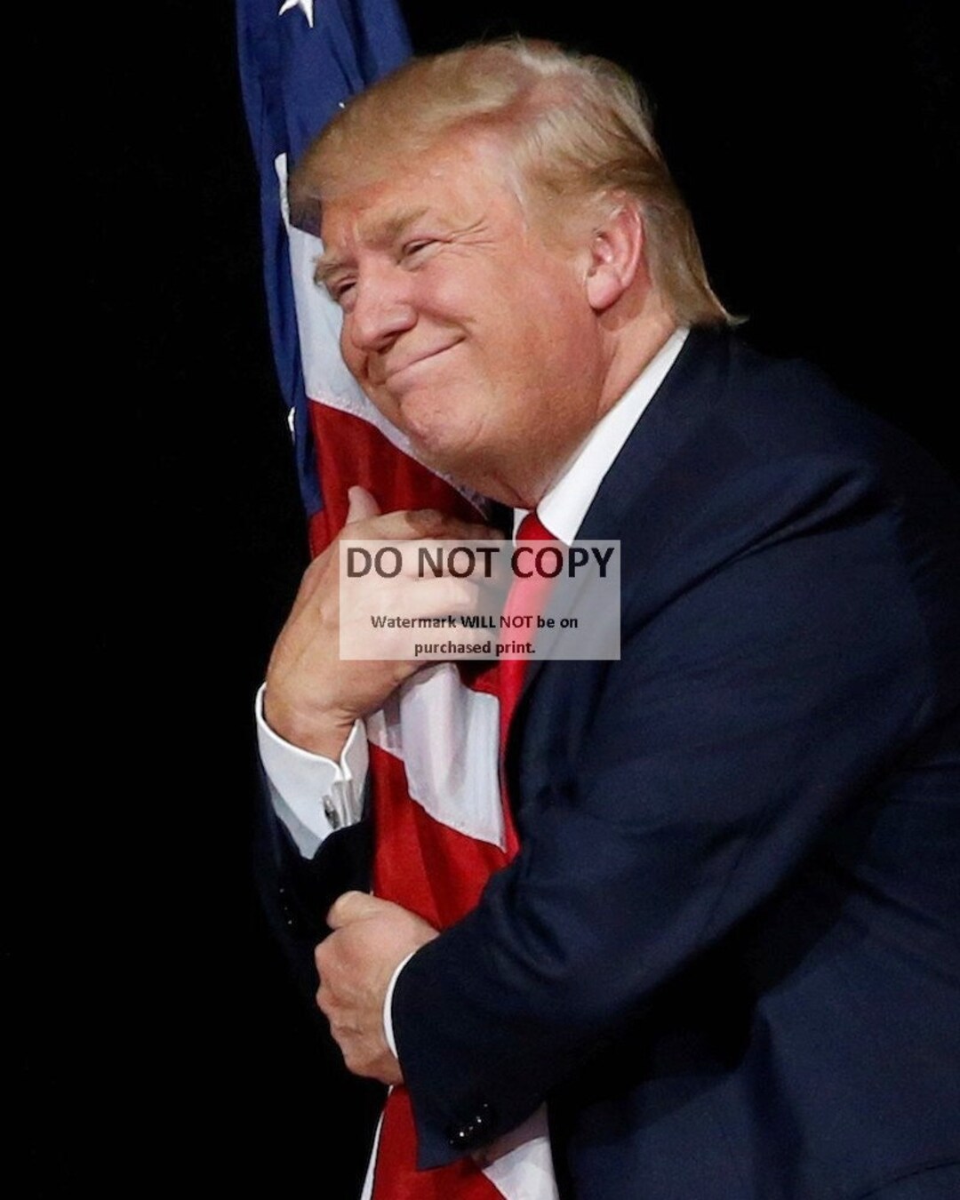 Donald Trump Hugging the American Flag in 2016 5X7, 8X10 or 11X14 Photo ...