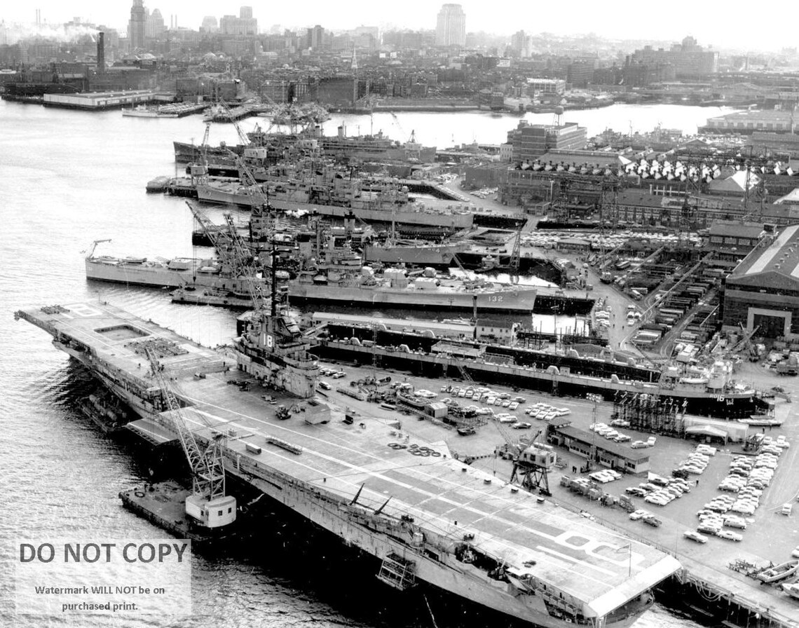 1960 Boston Naval Shipyard Aerial Photo: USS Wasp, USS Macon - Etsy