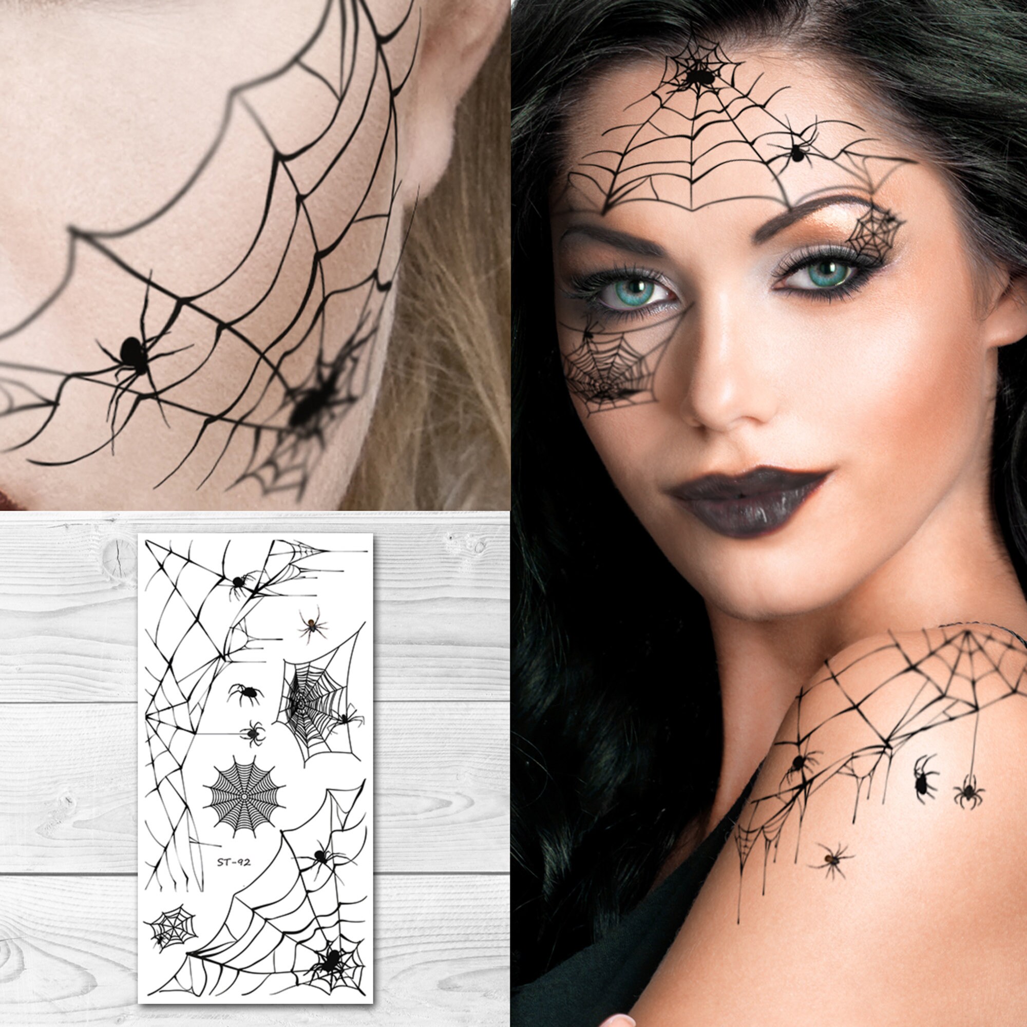 Black Halloween Spider Temporary Tattoos For Kids Children Realistic 