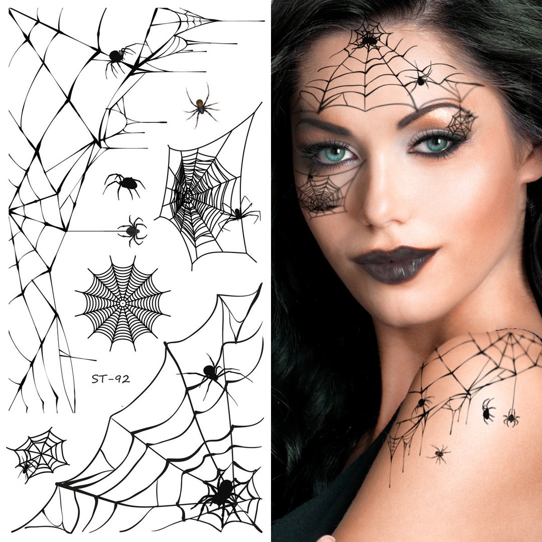 Supperb Temporary Tattoos - Horror Cobweb Spider Web Halloween Face ...