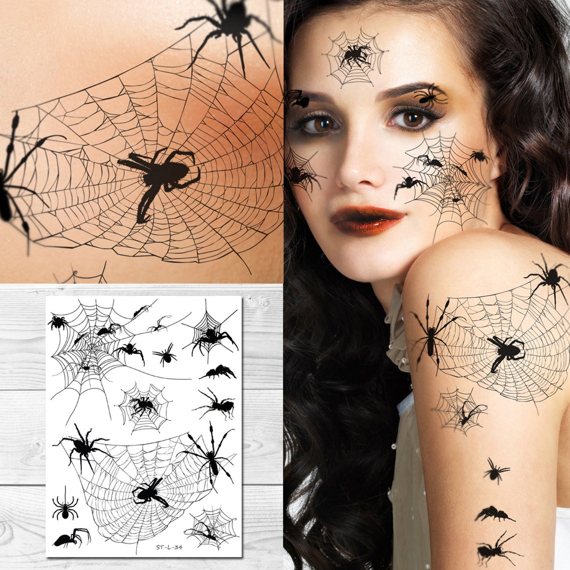 Supperb® Temporary Tattoos - Halloween Face Tattoos Horror Cobweb ...
