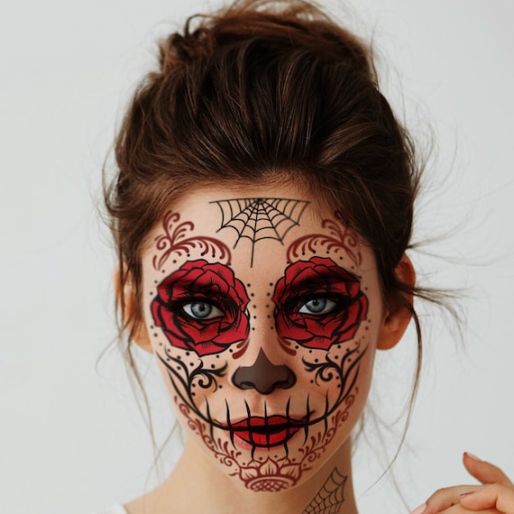Red Sugar Skull Face Paint