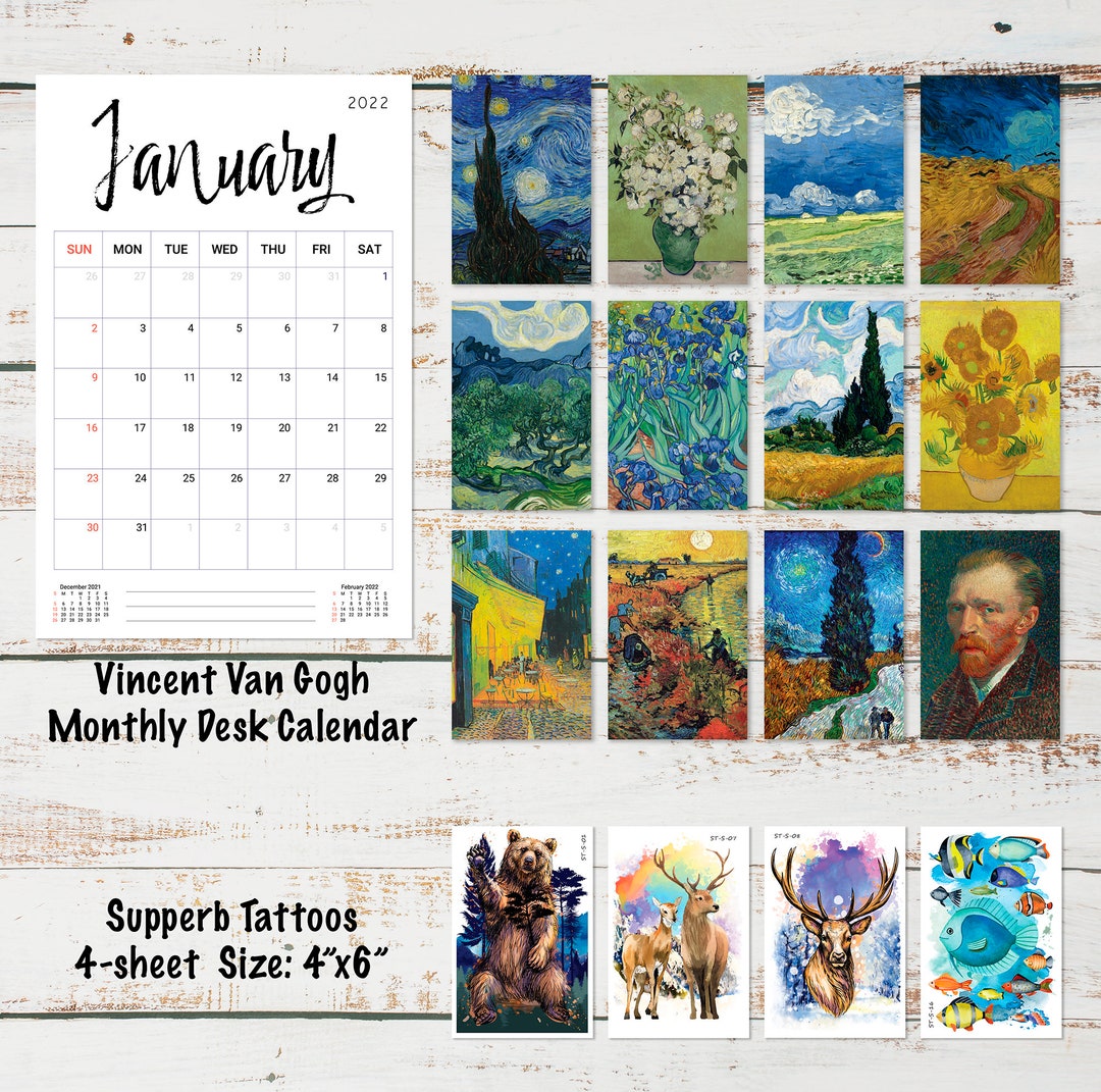 Supperb® Temporary Tattoos & Calendar Set - Vincent Van Gogh Desk ...