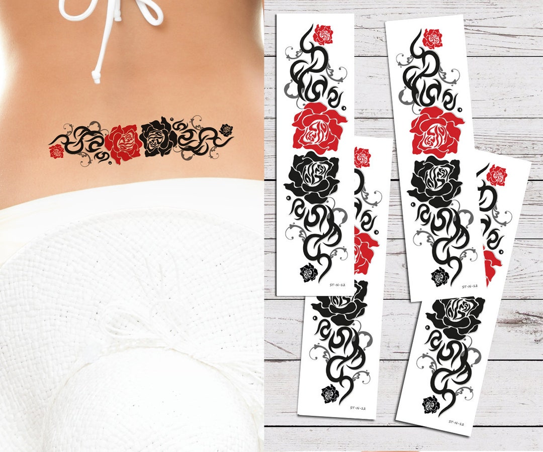 Supperb® Temporary Tattoos - Black & Red Tribal Rose Temporary Tattoo ...