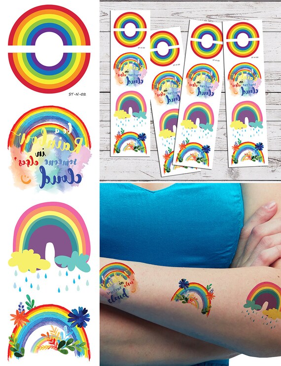 Rainbow Fake Tattoos Minimal Rainbow Temporary Tattoo (Set Of 3)