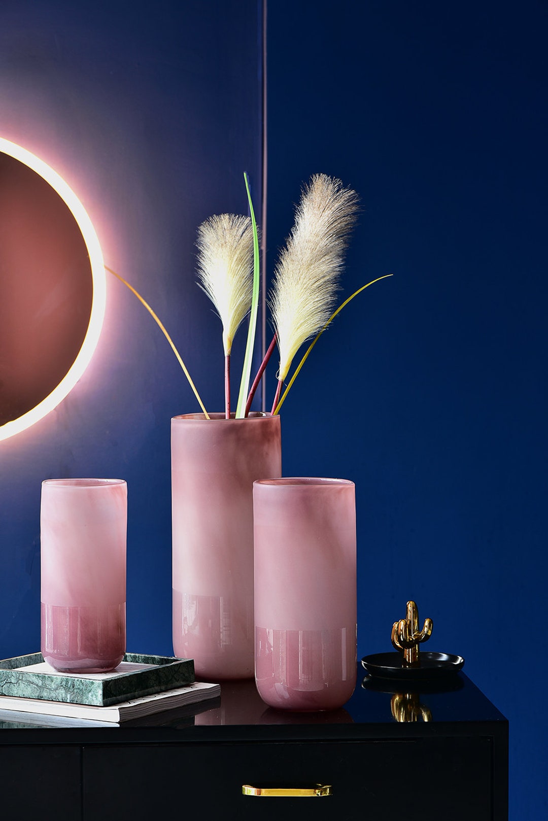 Cylinder Pink Glass Vase, Peach Colored Glass Vase Decoration ...