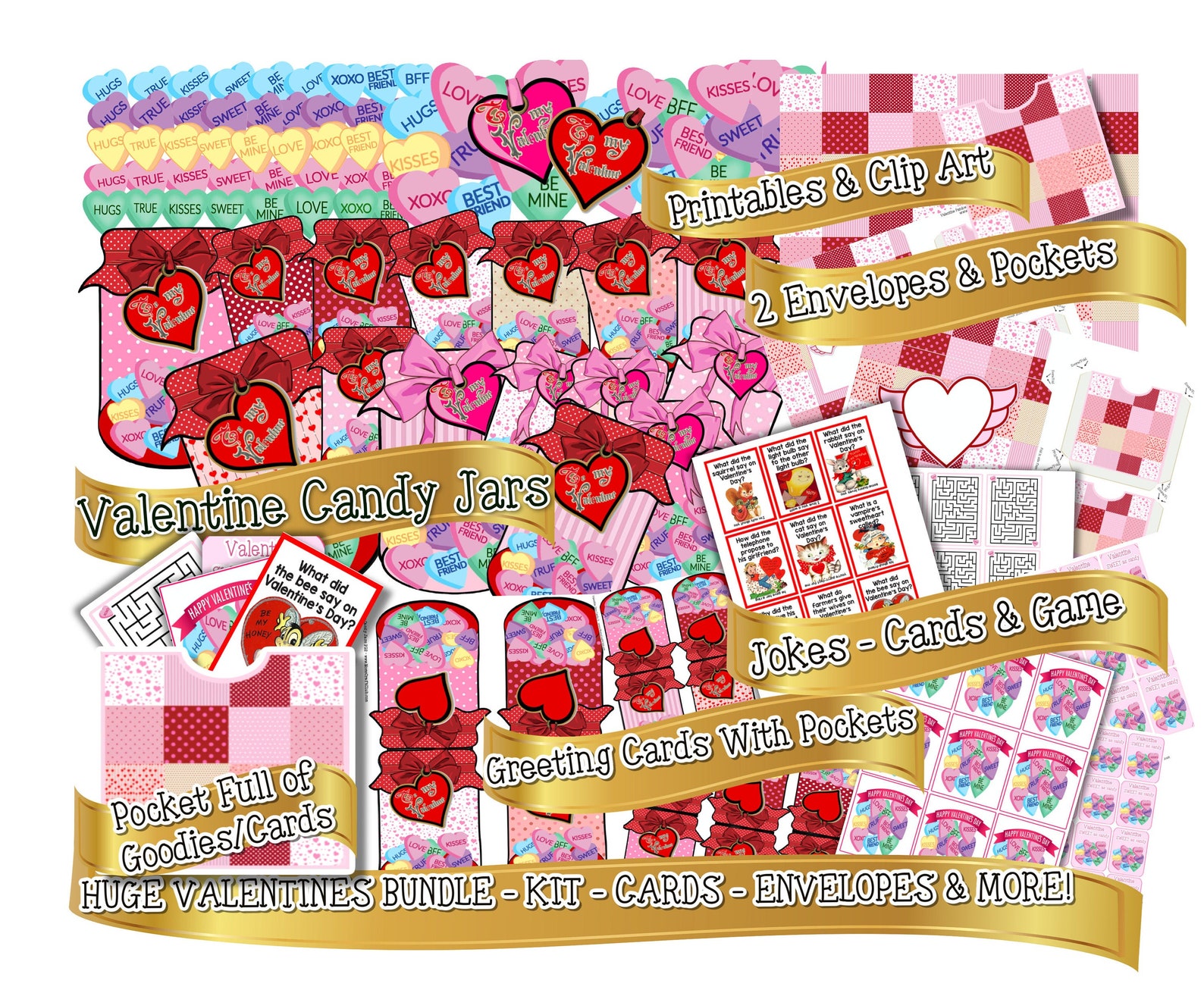 VALENTINES CANDY JAR Greeting Card Bundle- Valentine Jokes, Greetings ...
