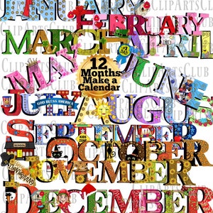 12 MONTHS Calendar Kit 36 Images Make a Printable Calendar or Scrap ...