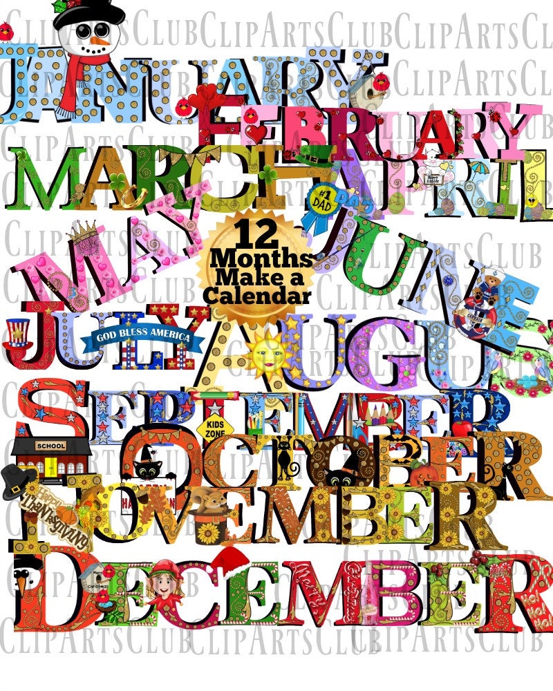 12 MONTHS Calendar Kit 36 Images Make a Printable Calendar or Scrap ...