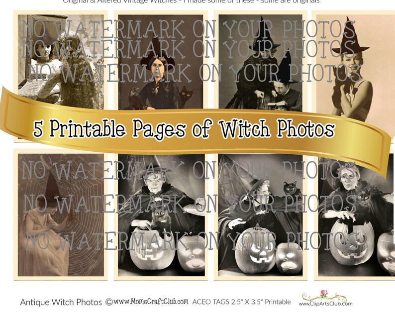 103 VINTAGE Old WITCH PHOTOS Ephemera = 6 Printable Collage Card Sheets ...