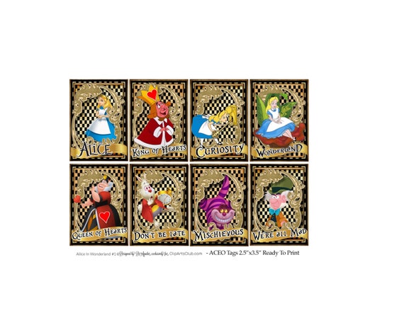 Alice in Wonderland Character Cards ACEO ATC Printable Instant - Etsy