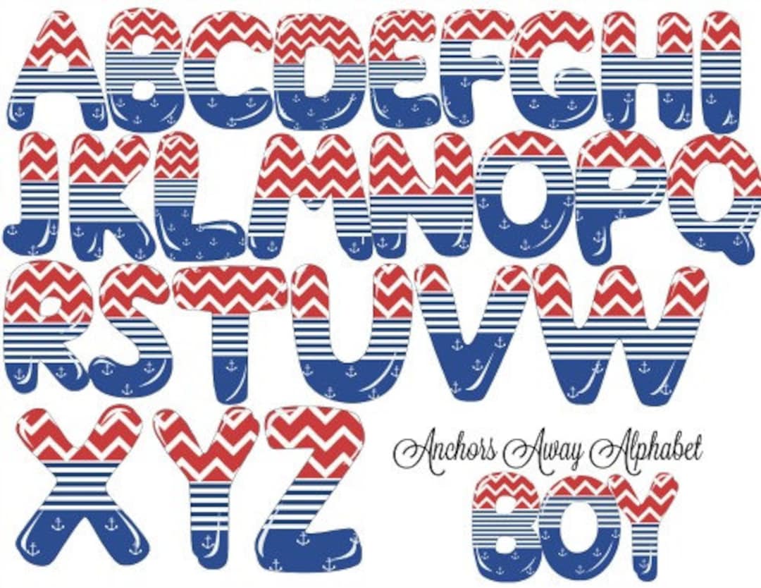 Anchors Away Alphabet Set 26 Shiny Red White Blue Letters High ...