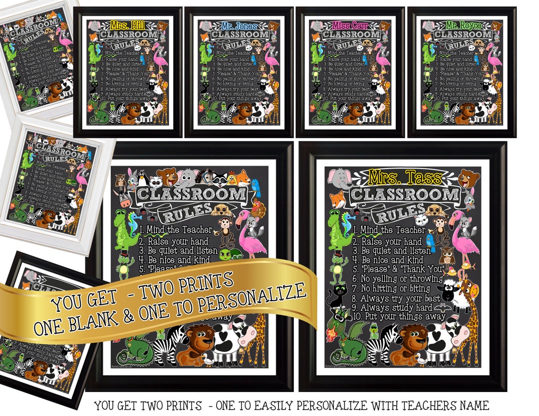 TEACHERS CLASSROOM RULES Personalize or Regular Two Chalkboard School ...