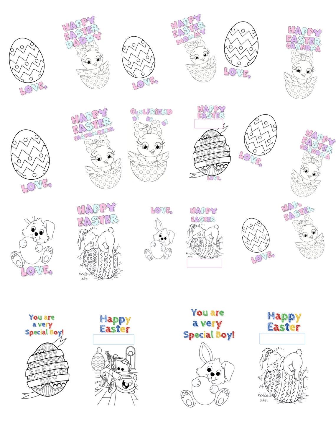 10 KIDS COLORING Easter Cards Craft Kit Bundle Printable - Easy Color ...