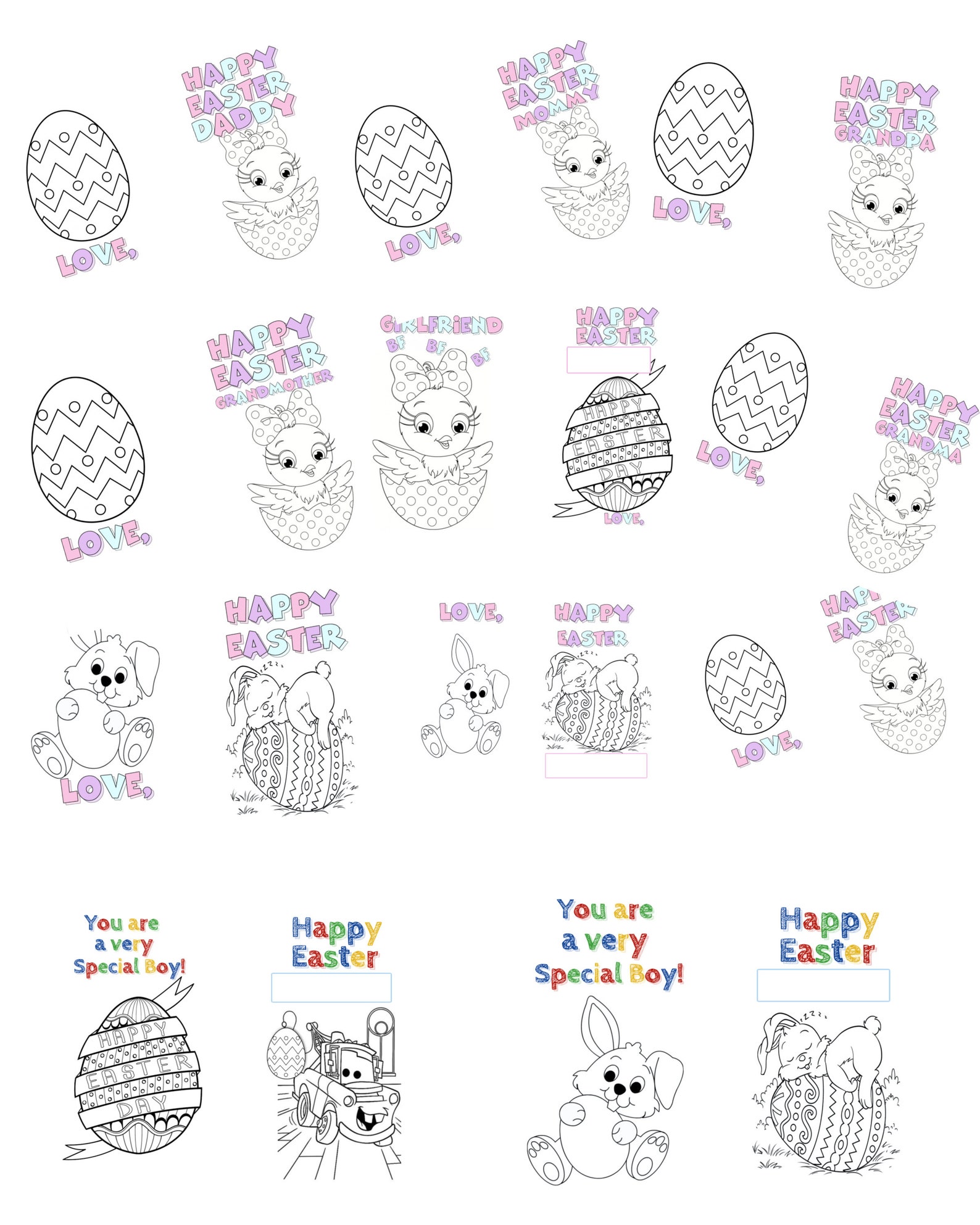10 KIDS COLORING Easter Cards Craft Kit Bundle Printable - Easy Color ...