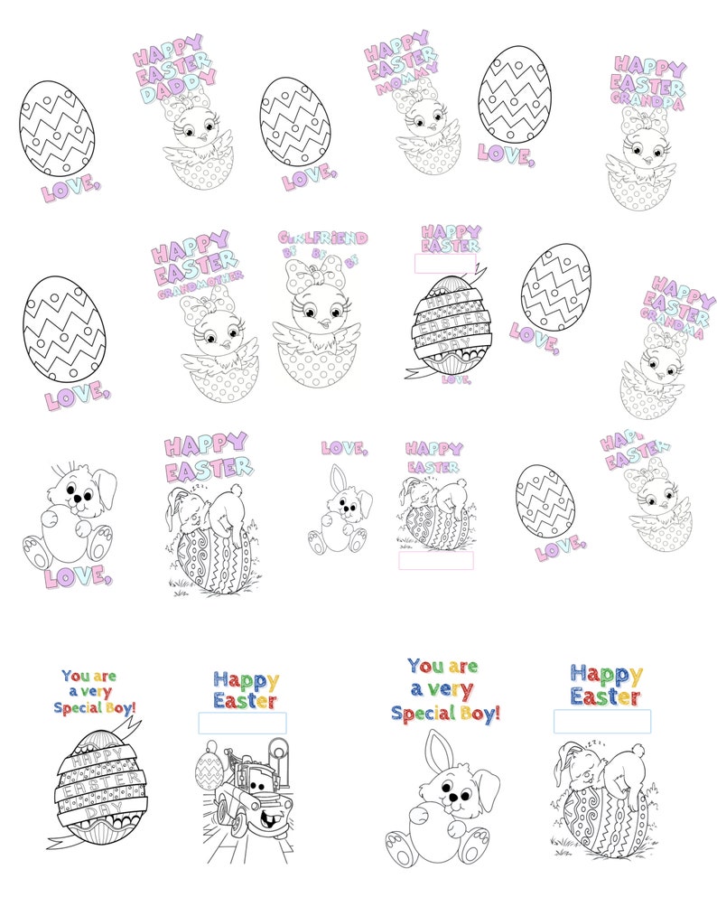 10 KIDS COLORING Easter Cards Craft Kit Bundle Printable - Easy Color ...