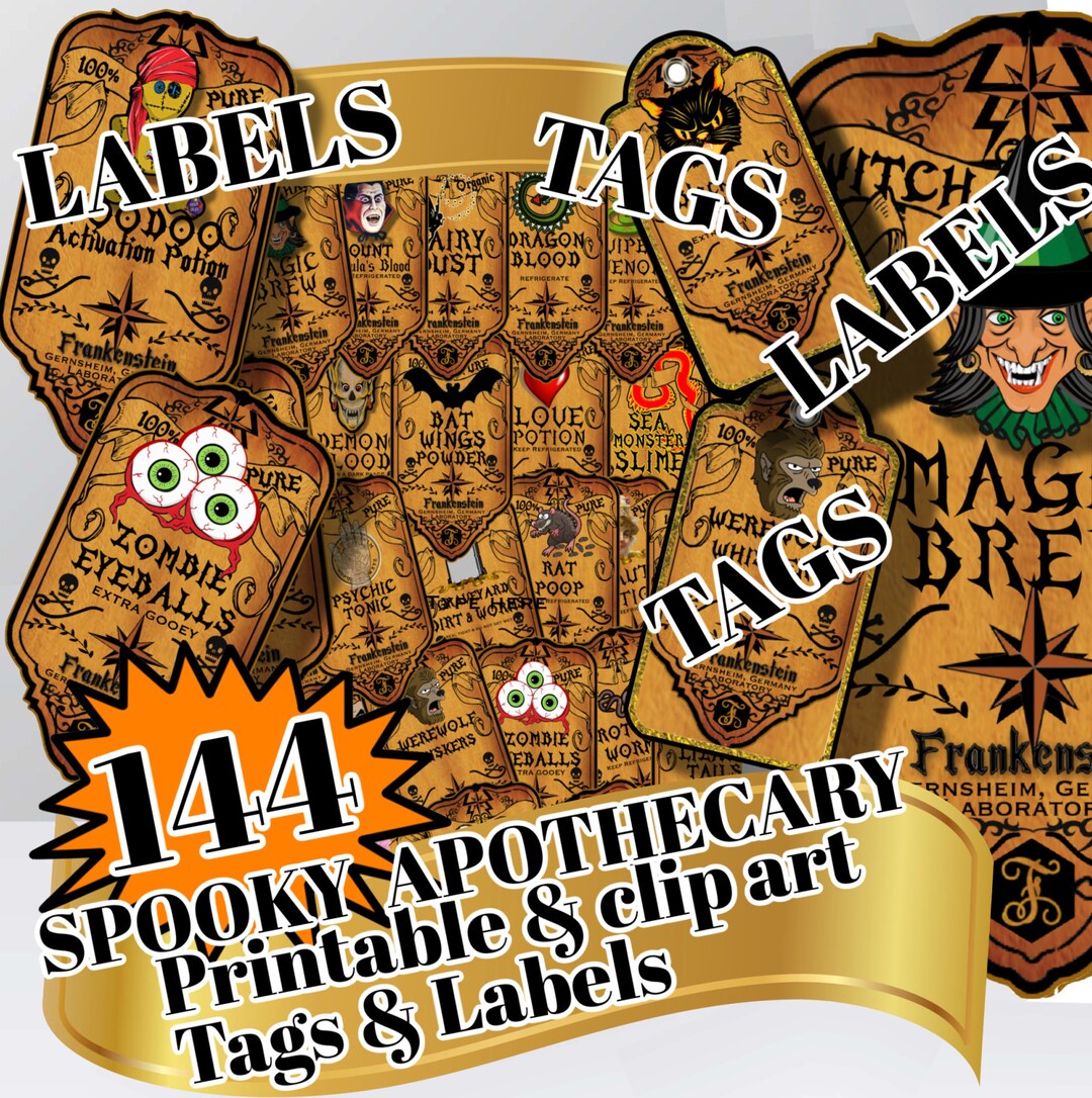 144 APOTHECARY SPOOKY HALLOWEEN Tags & Labels Bundle Printable, Clip ...