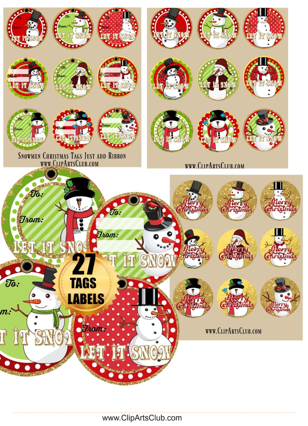 SNOWMAN Tags & Labels - 3 Sheets - 27 CUTE Snowmen Ready to Decorate ...