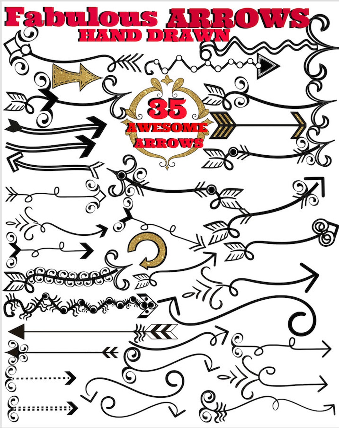 35 ARROWS Hand Drawn Beautiful Arrows Collection Bundle High Resolution ...
