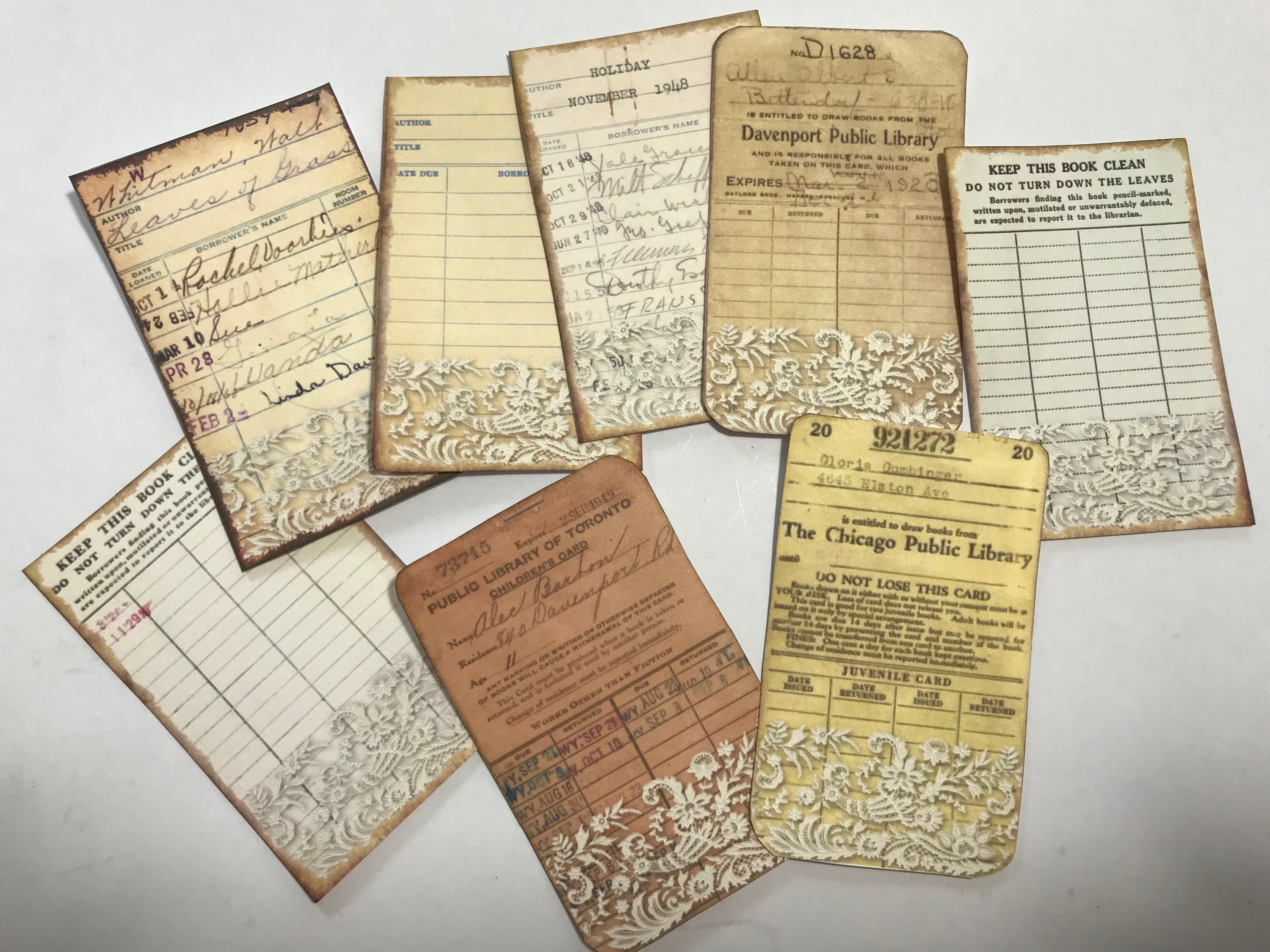 24 LIBRARY CARDS 3 Vintage Printable Ephemera Sets Plain, Lace ...