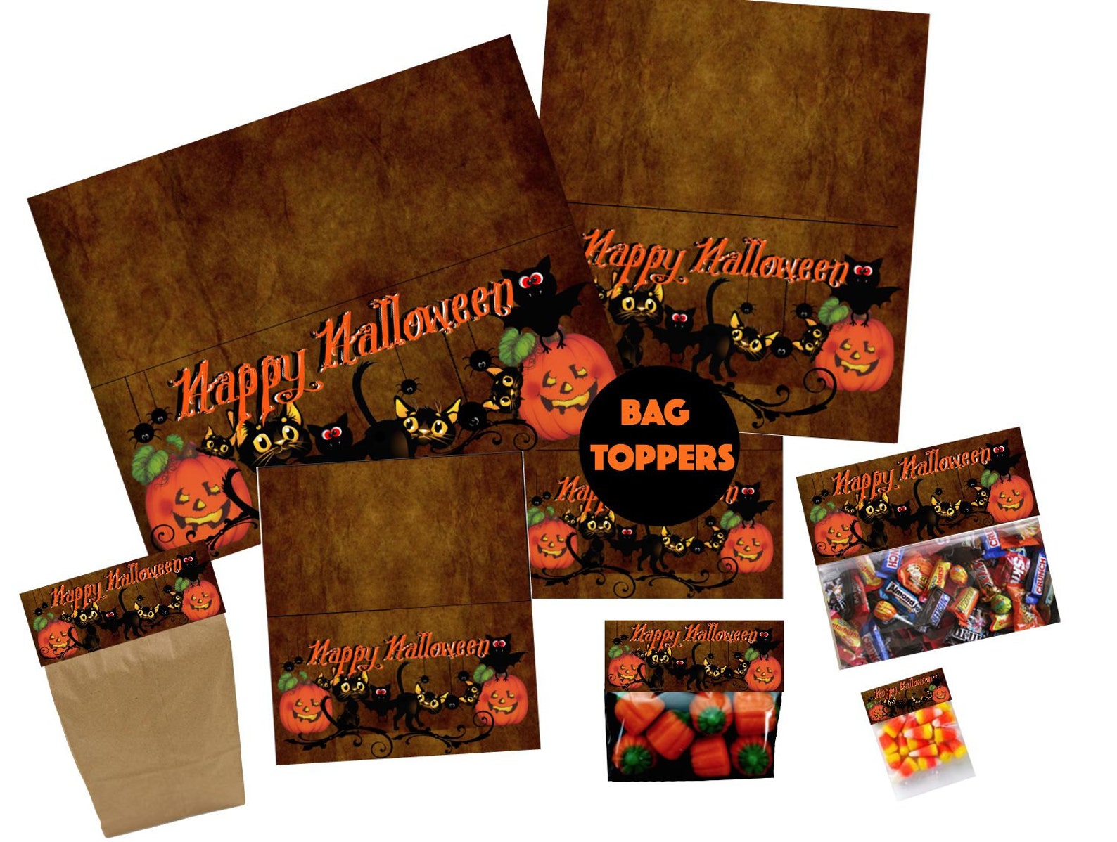 Halloween Bag Toppers Perfect for Halloween Party Treats! Bats, Spiders ...