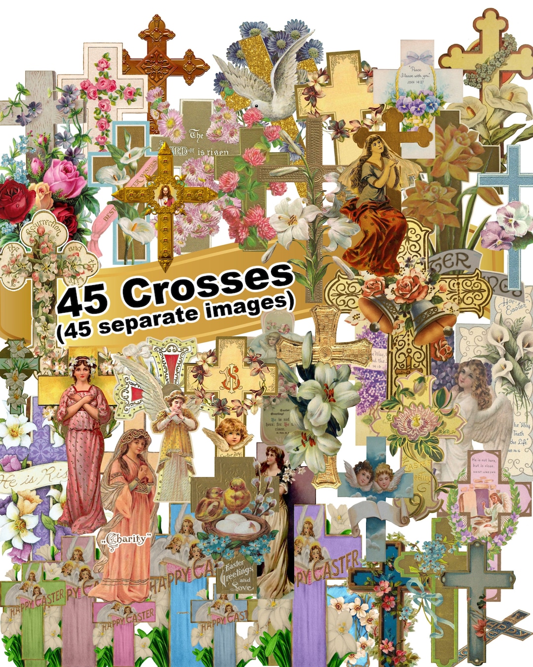 45 Vintage CROSS IMAGES Clip Art Png Transparent Backs Instant Download ...