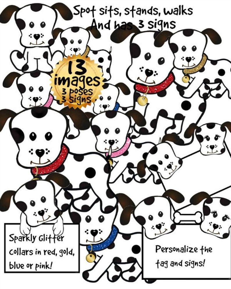 Spot Adorable Clip Art Dog With Glitter Collars Dog Walks Sits Stands ...