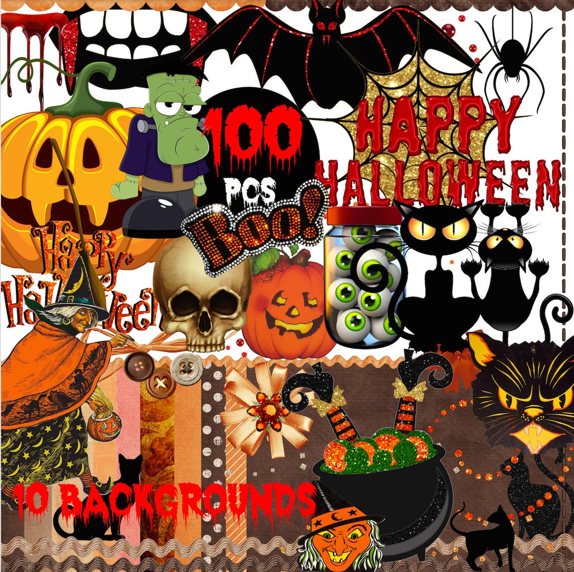 HUGE HALLOWEEN Bundle 100 Pcs Spooky Scary Party Skulls Eyeballs Cats ...