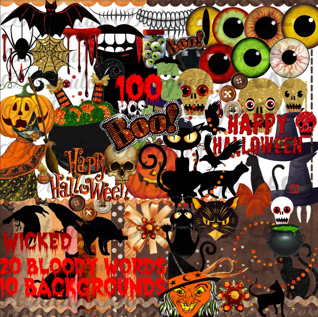 HUGE HALLOWEEN Bundle 100 Pcs Spooky Scary Party Skulls Eyeballs Cats ...