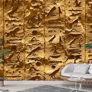 Timeless Hieroglyphic Stone Wall Mural - Unique Egyptian Decor - Etsy
