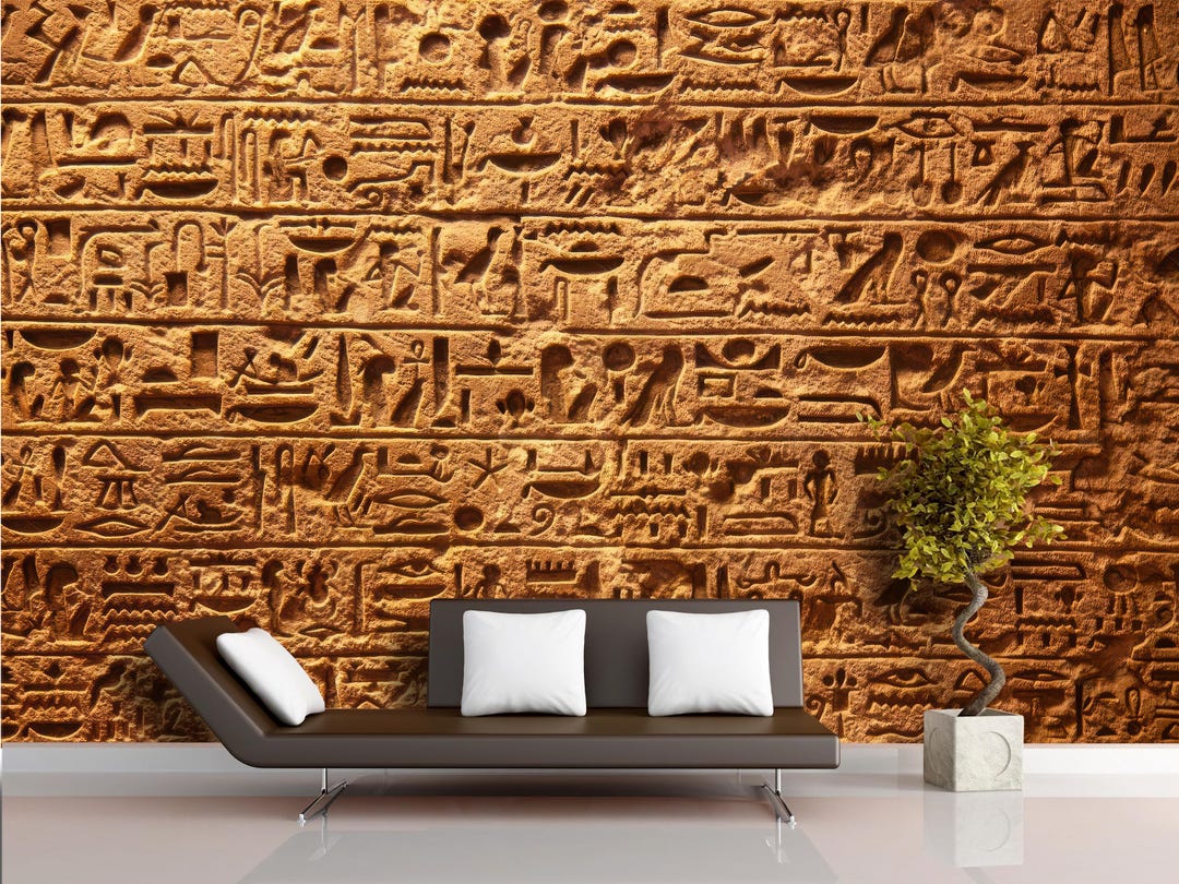 Ancient Egyptian Hieroglyphs Stone Wall Wallpaper - Etsy