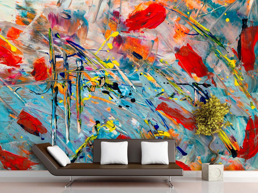 Abstract Art Mural - Transform Your Room With Colorful Wallpaper - Etsy